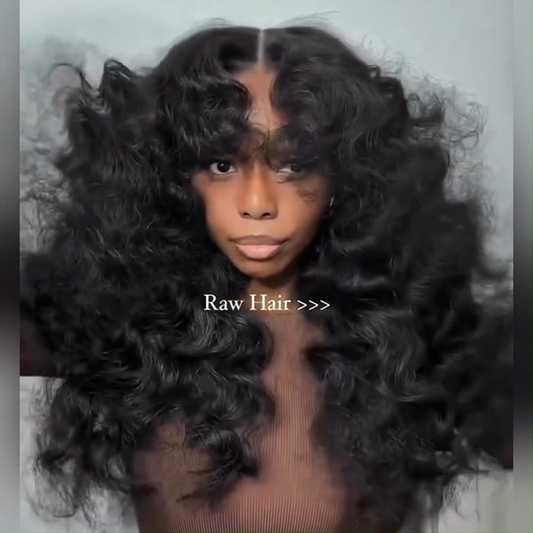 Fluffy Loose Wave Curtain Bangs Wig 13x4 Lace Front Wigs Human Hair Wi – GeetaHair