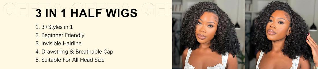 3-in-1 Half Wigs For Beginners: Invisible Hairline & Easy Style | GEETA ...