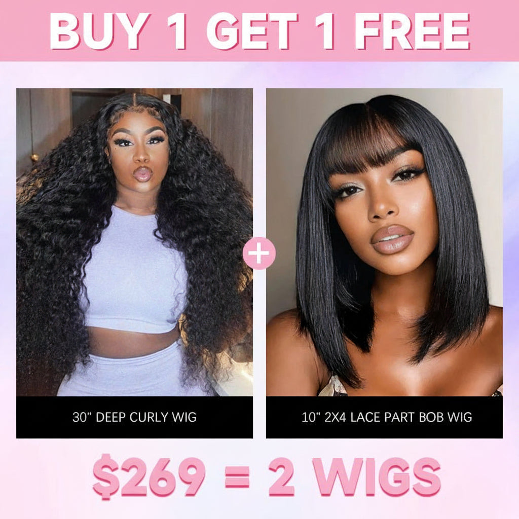 $259= 2 Wigs | Geeta 30" Deep Curly 13x4 Lace Front + 10" Glueless Put ...